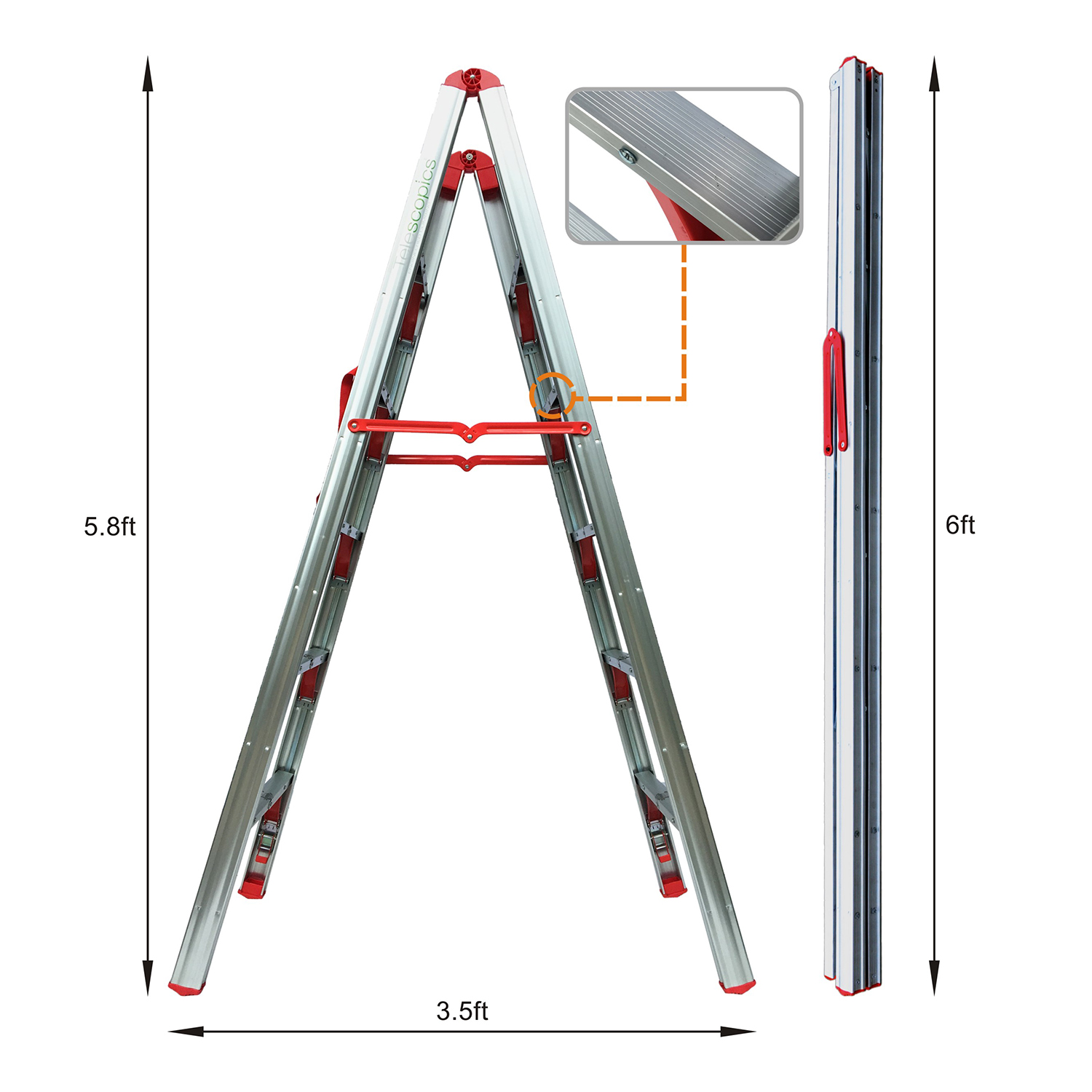 6 ft Aluminum Twin Aluminum Folding Ladder Step Ladder